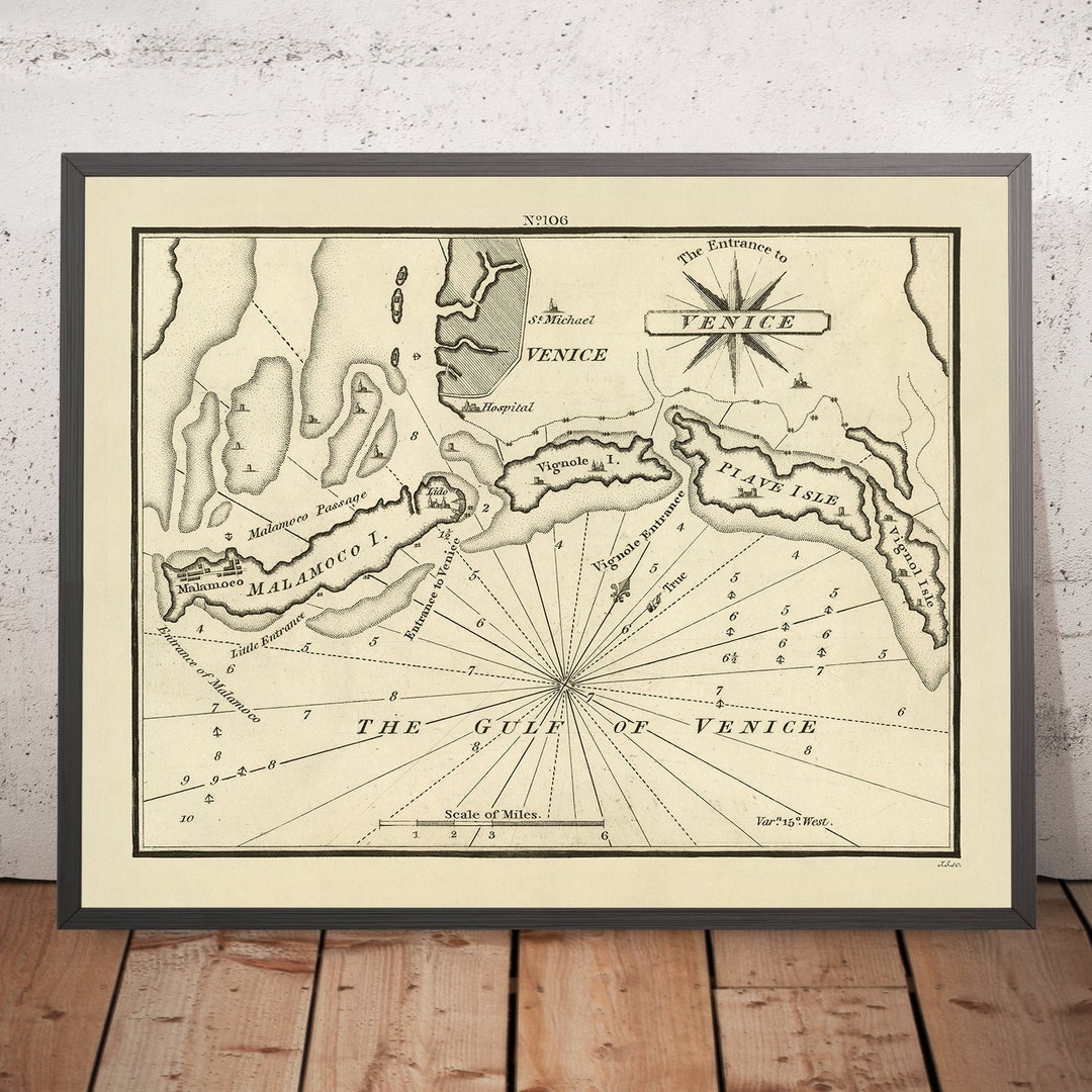 Old Venice Entrance Nautical Chart by Heather, 1802: Adriatic Sea ...