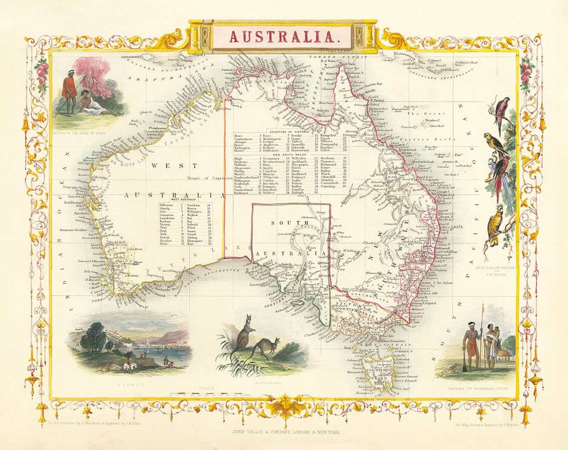 Old Map of Australia and Tasmania 1851 by Tallis & Rapkin | Etsy