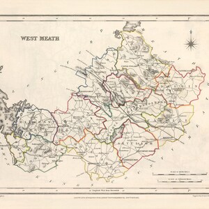 Old Map of County Westmeath by Samuel Lewis, 1844: Mullingar, Athlone ...