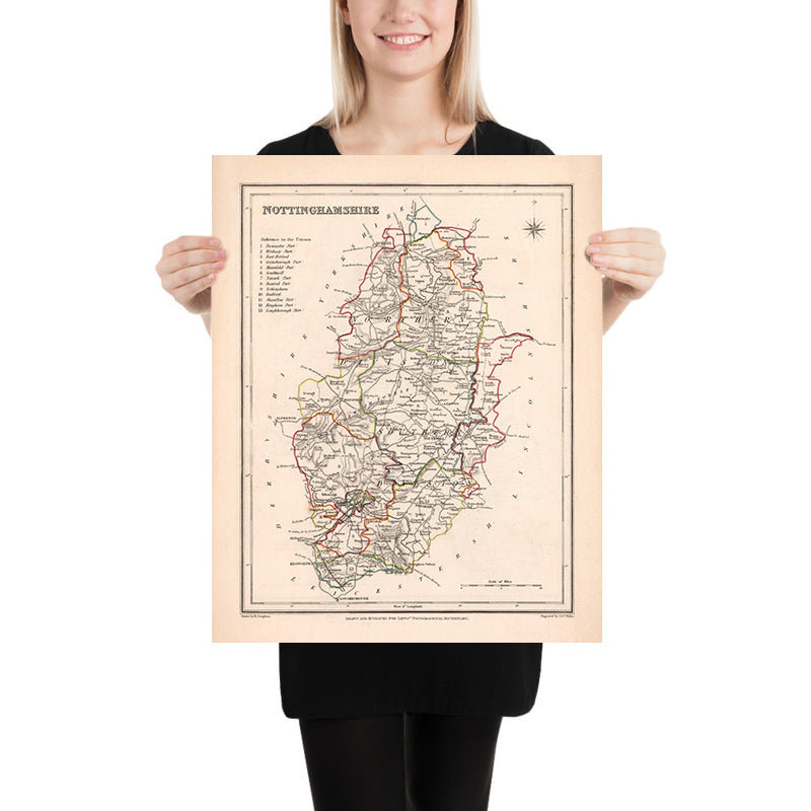 Old Map of Nottinghamshire by Samuel Lewis, 1844: Nottingham, Mansfield ...
