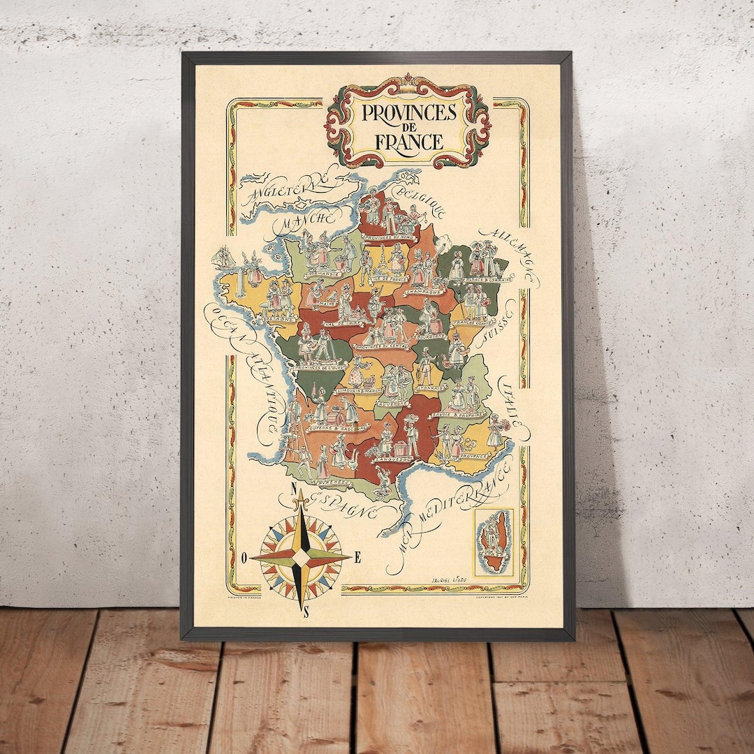 Old Pictorial Map of France's Provinces and Corsica by Liozu, 1951 - Etsy