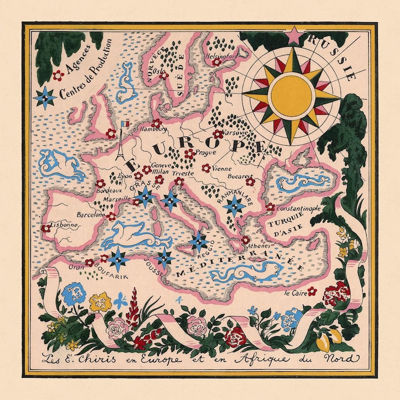 Old Map of Europe and North Africa by Mazuyer, 1931: Pictorial Style ...