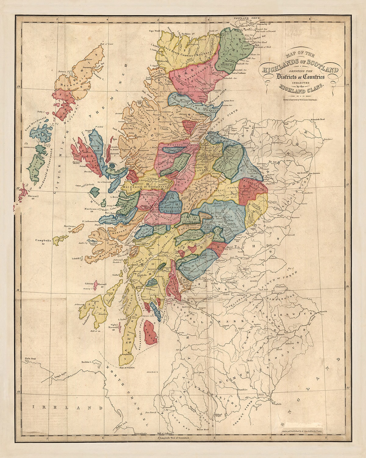 Scotland Clan Map Rare Old Colour Map of the Highlands of - Etsy