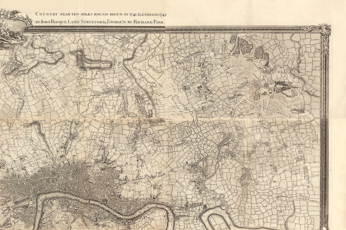 Old Map of London in 1746 - 4 Parts, Panels Framed, Unframed - John ...