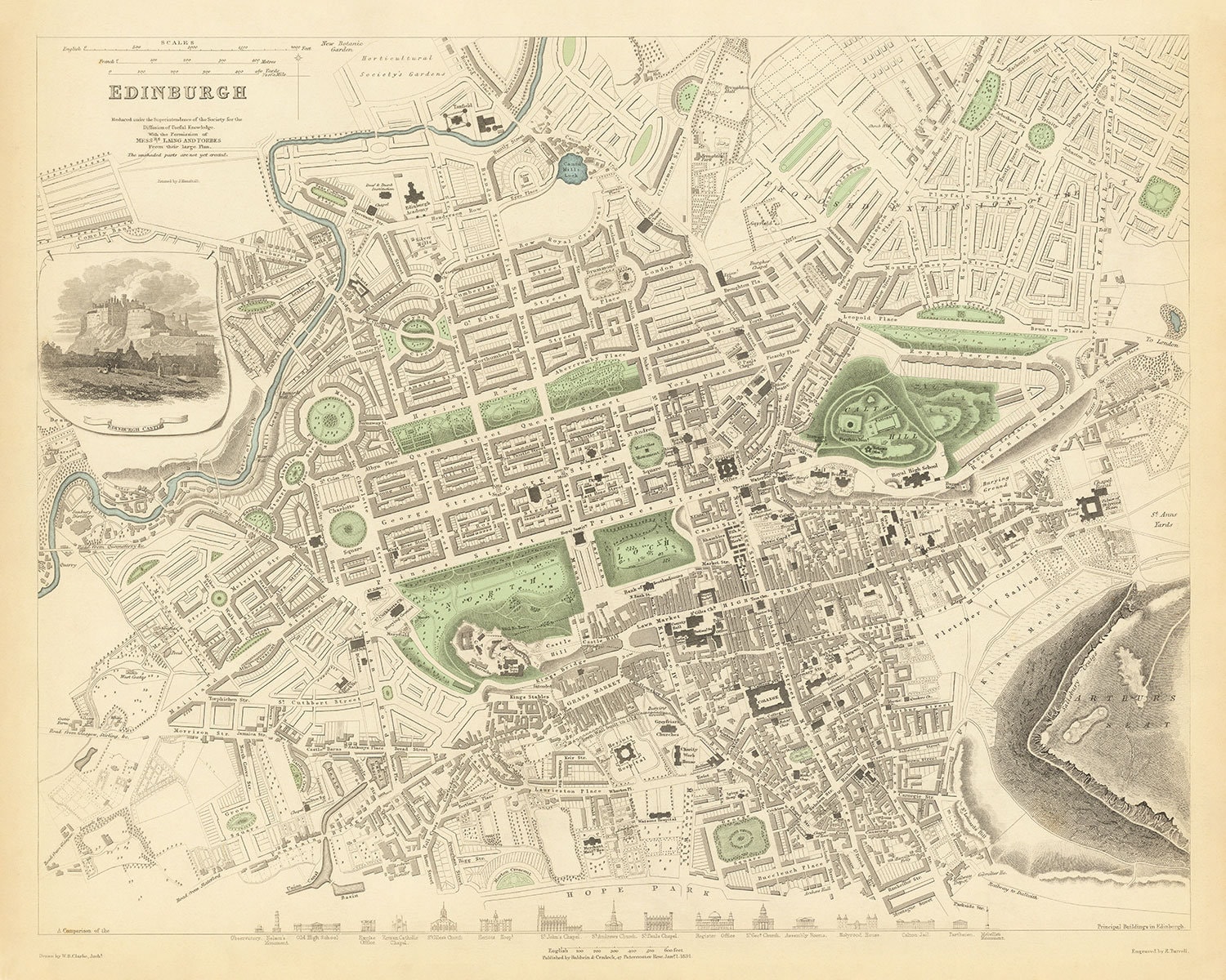 Old Map of Edinburgh, Scotland in 1834 by WB Clark - Water of Leith ...