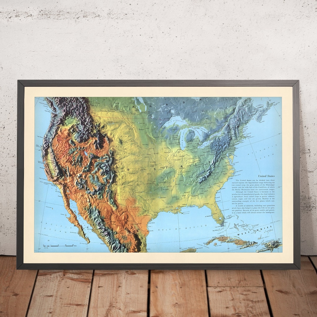 Old Shadow Relief Map of North America by Debenham, 1958: Detailed ...