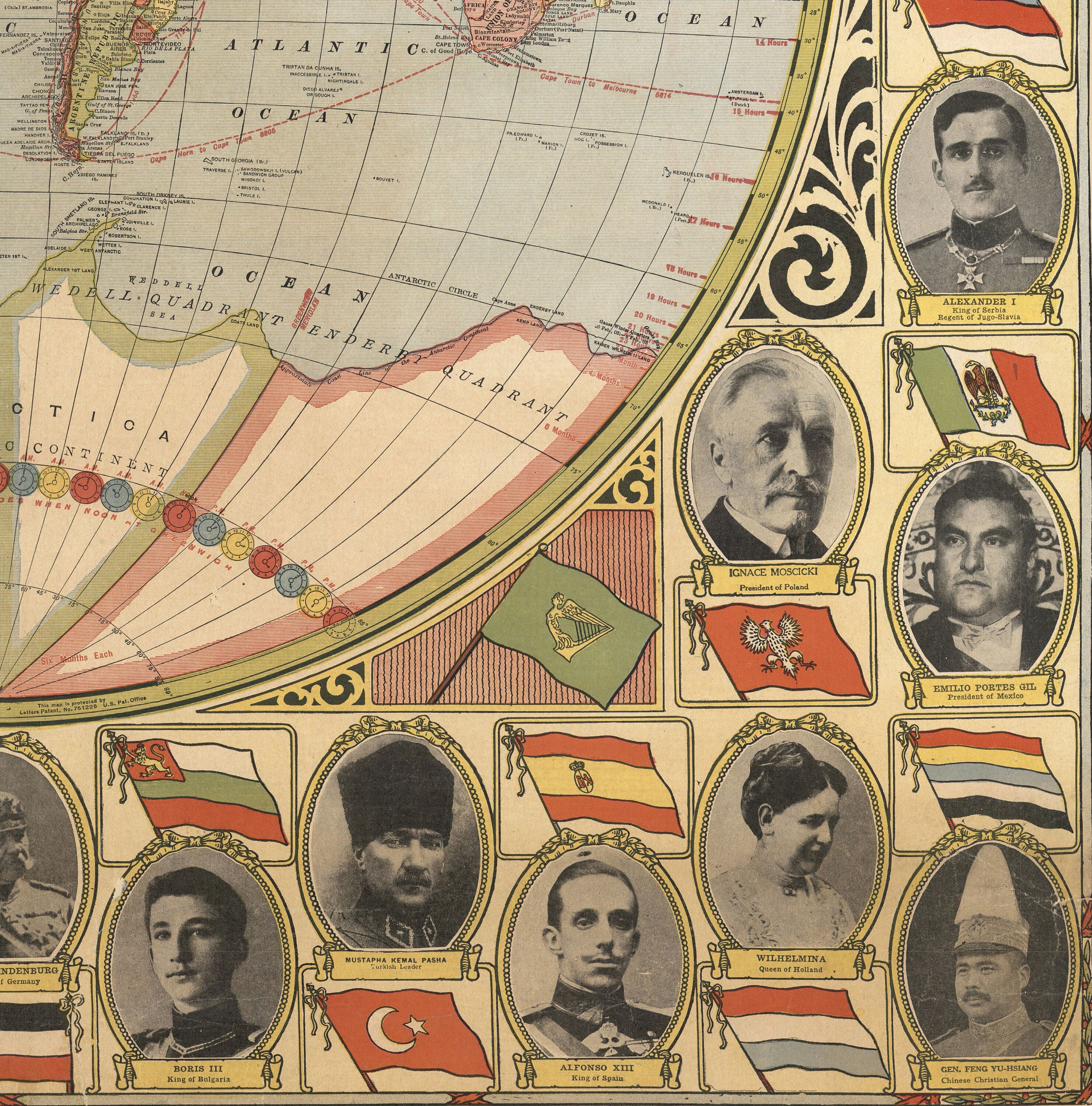 Old Flat Earth Map With World Leaders, 1921 - Shipping Lanes, Stalin ...
