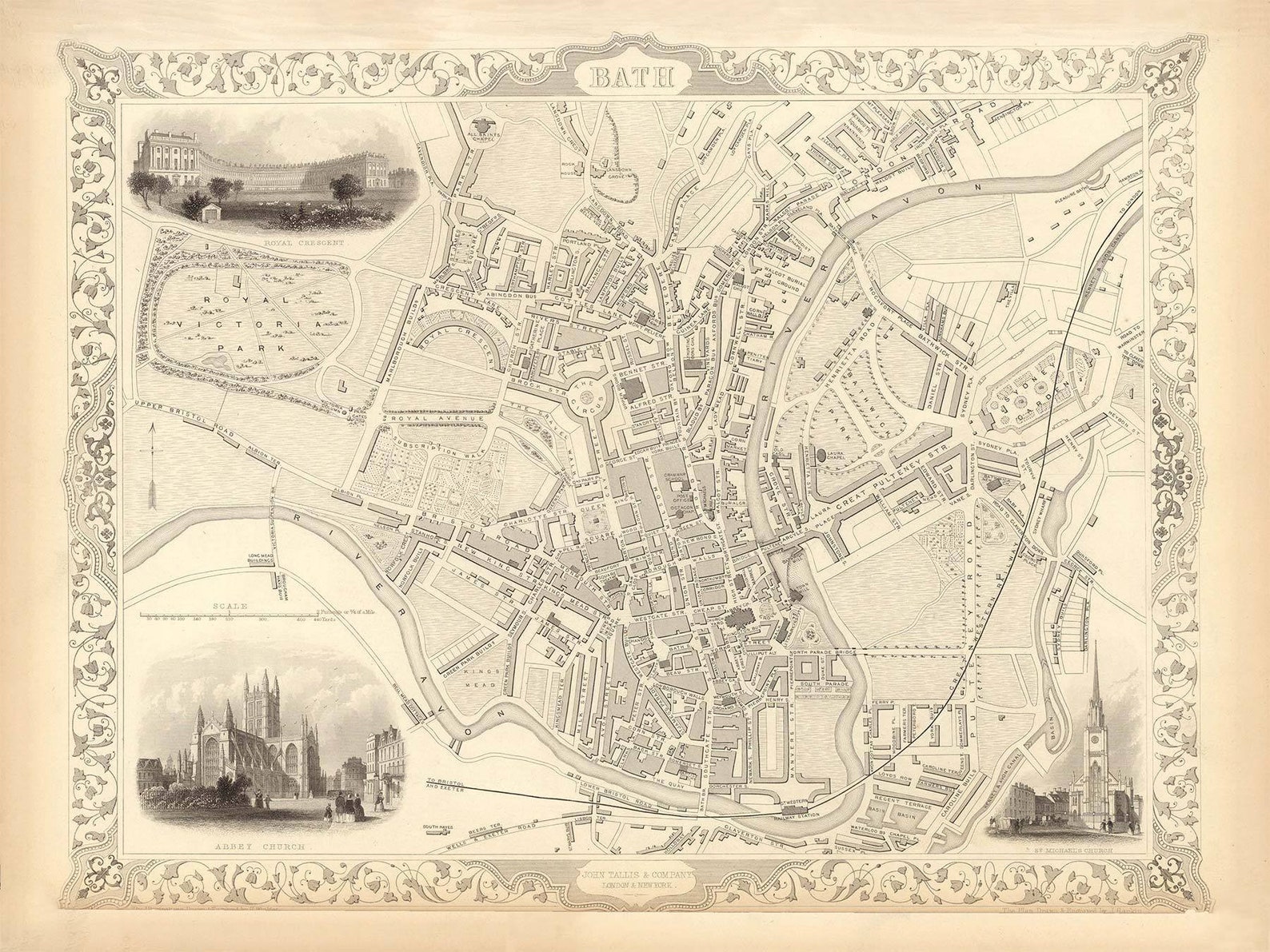 Old Map of Bath by John Rapkin 1851 Circus Royal Crescent - Etsy UK
