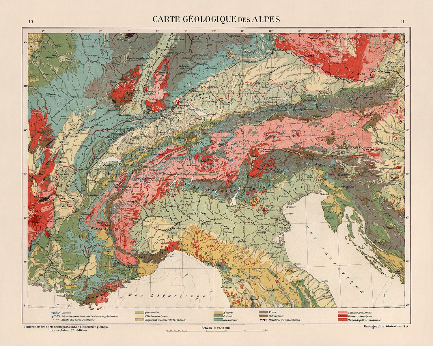 Old Map of the Alps by Kartographia Winterthur, 1921: Switzerland ...