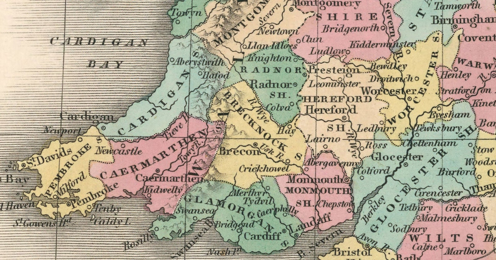 Old Map of Counties in England & Wales, 1827 Historic County Map Westmoreland, Sussex, Rutland ...