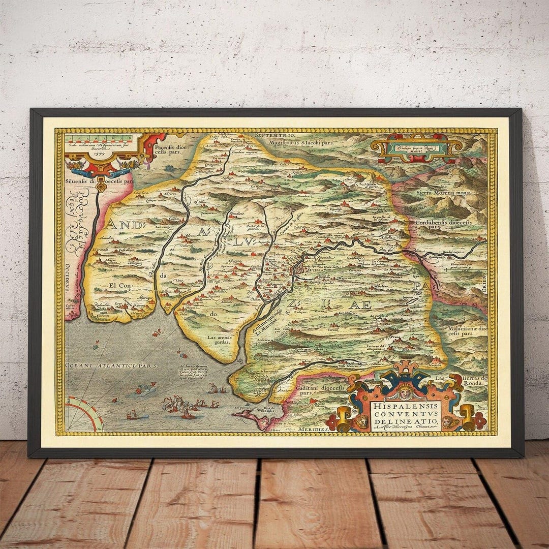 Old Map of Andalusia, Seville, Spain by Ortelius in 1573 - Sevilla ...