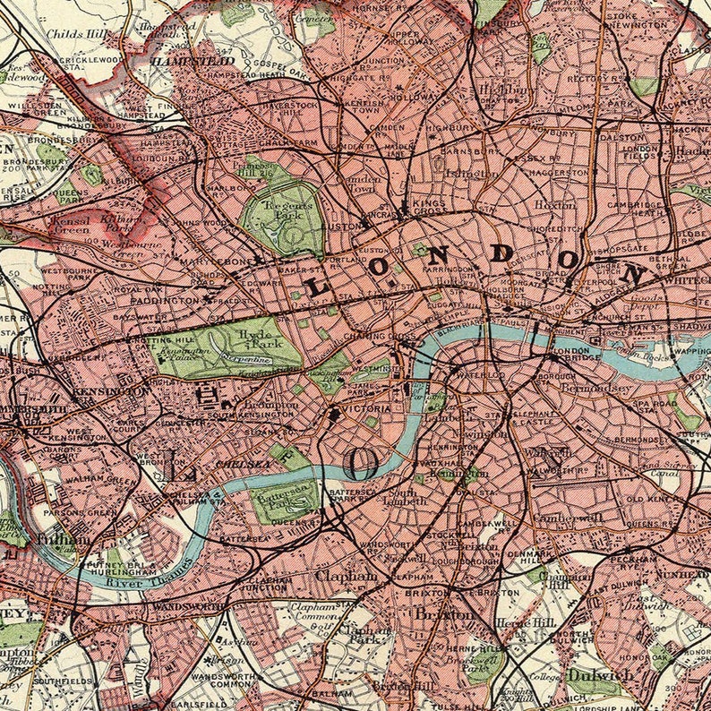 Old Map of Greater London, 1922: Thames, Small Scale, Suburbs - Etsy UK