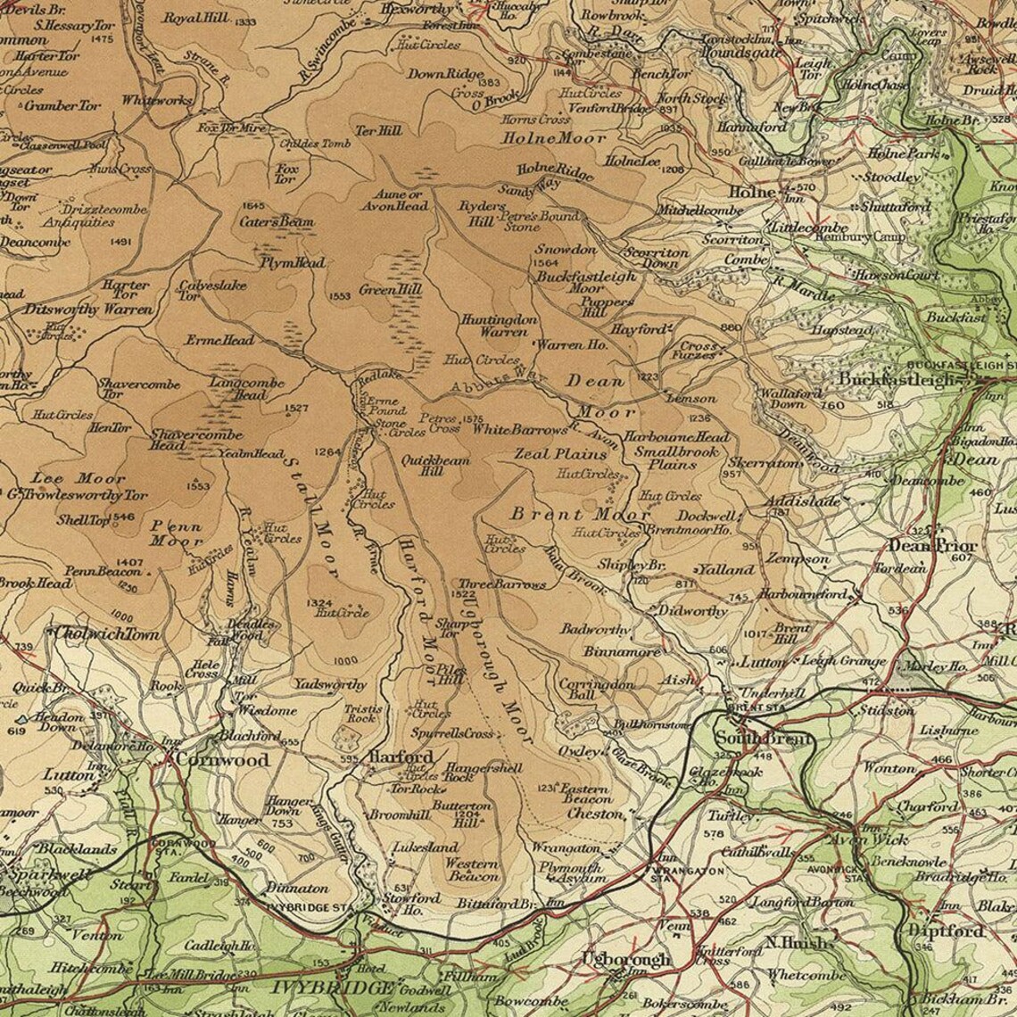 Old OS Map of South Devon by Bartholomew, 1901: Exeter, Torquay ...