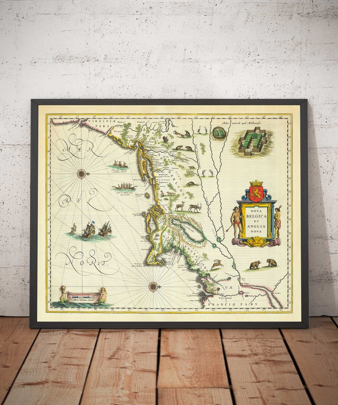 Old Map of New Netherlands and New England in 1640 by Willem Blaeu ...