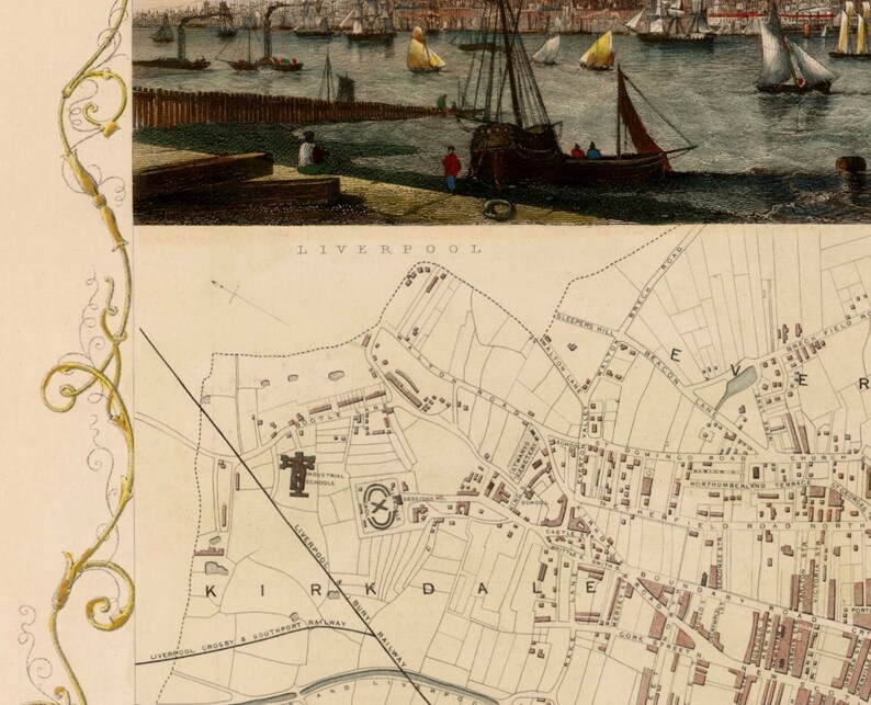 Old Map of Liverpool by Tallis & Rapkin, 1851 - Docks, Mersey, City ...