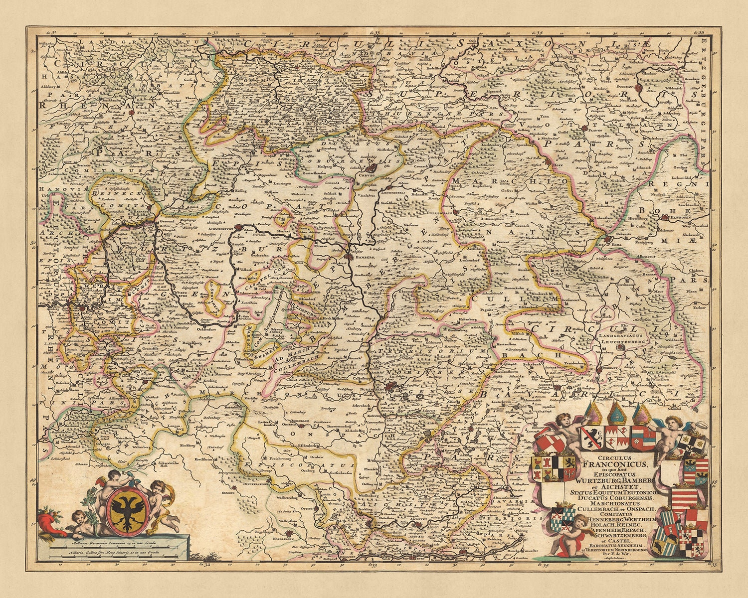 Old Map of Franconian Circle by Nicolaes Visscher II, 1690: Nuremberg ...