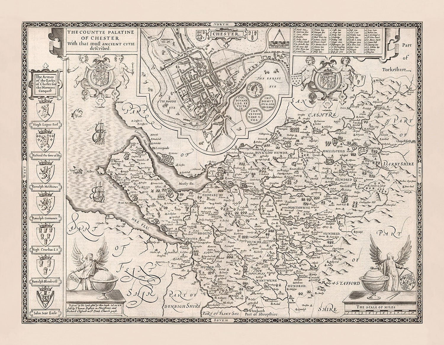 Old Map of Cheshire in 1611 by John Speed Chester | Etsy UK