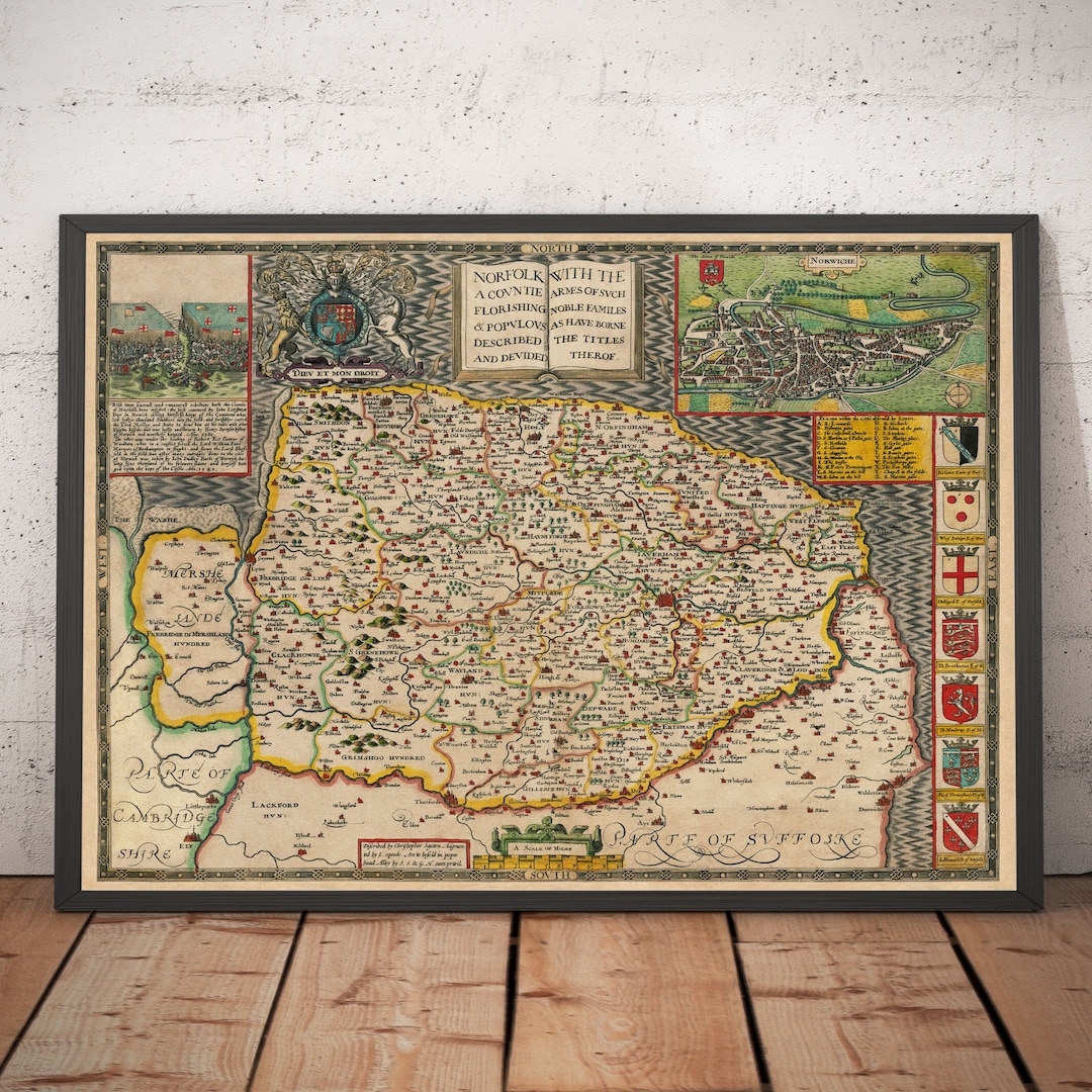 Old Map of Norfolk, 1611 by Speed - Norwich, Great Yarmouth, King's ...