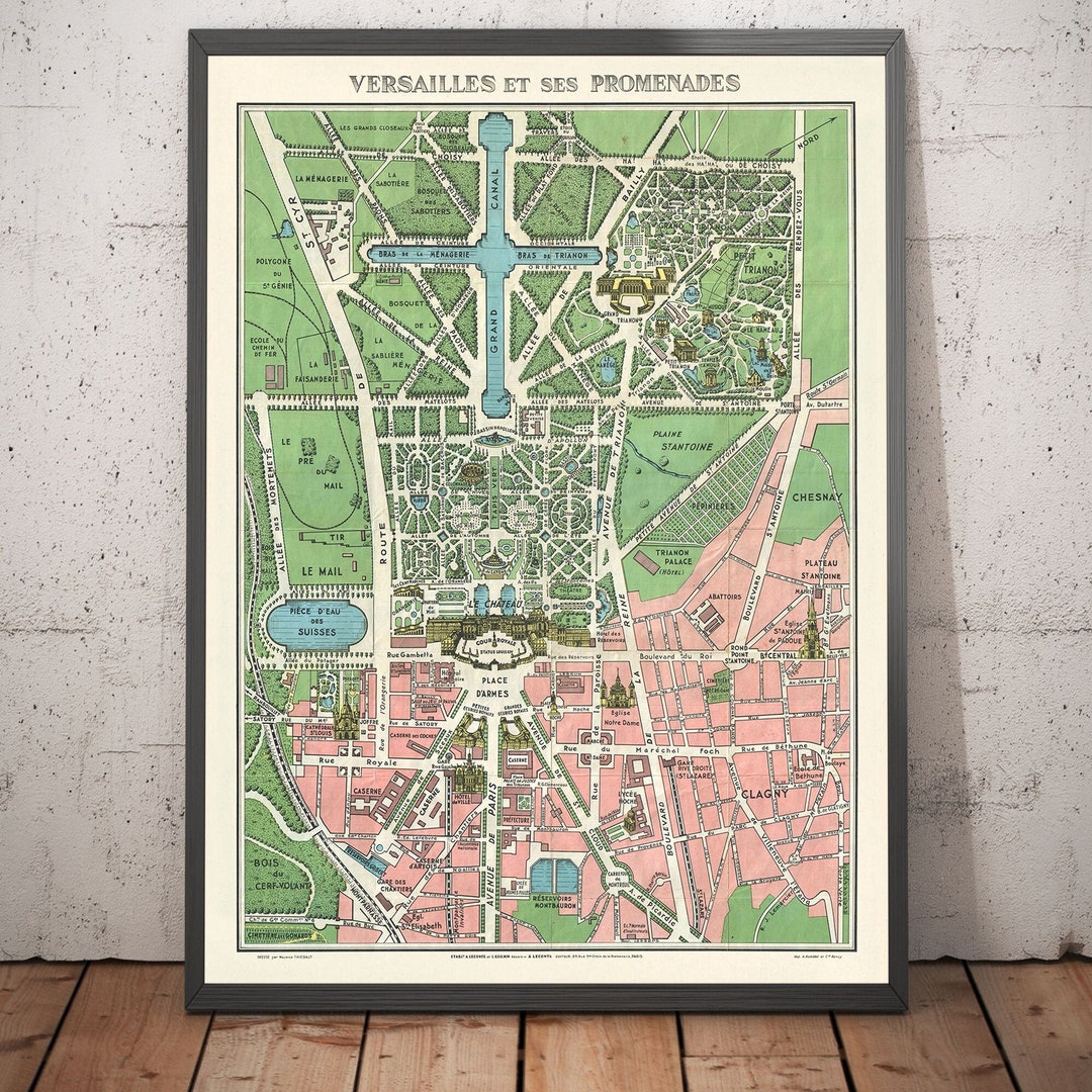 Old Map of the Palace of Versailles & Gardens, 1920 by Leconte - Paris ...
