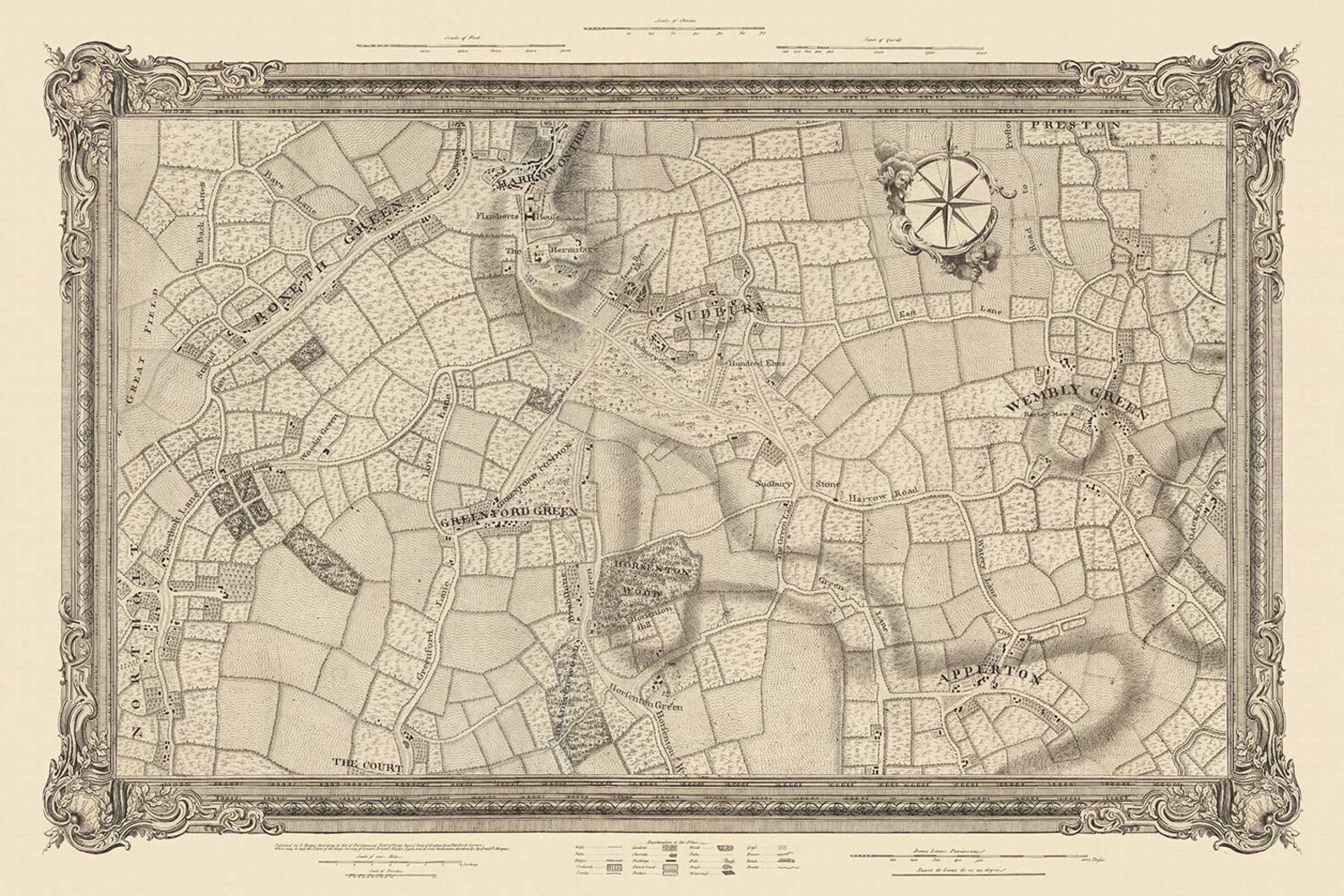 Old Map of North West London in 1746 by John Rocque - Wembley, Preston ...