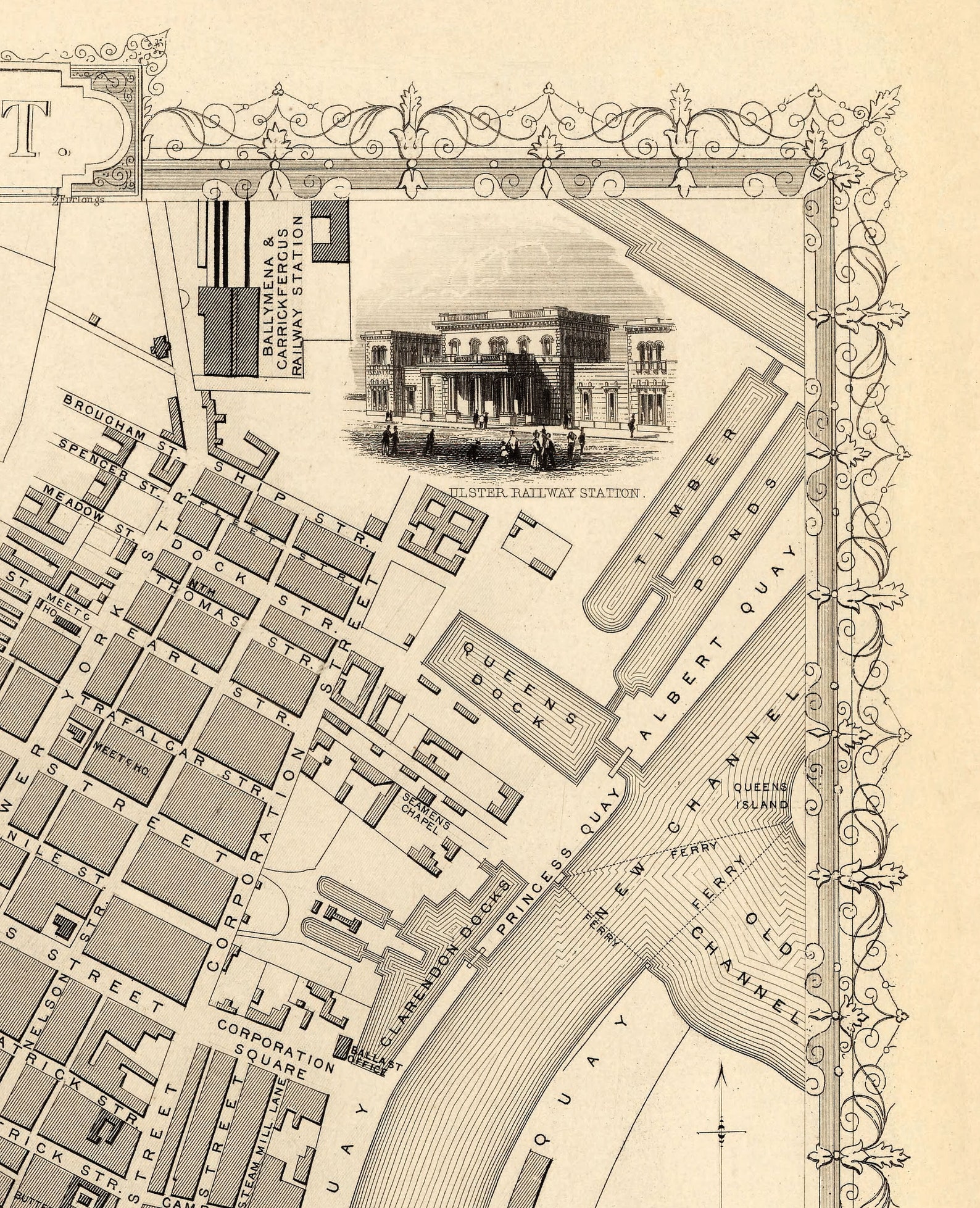 Old Map of Belfast, Ireland in 1851 by Tallis & Rapkin - Queens College ...