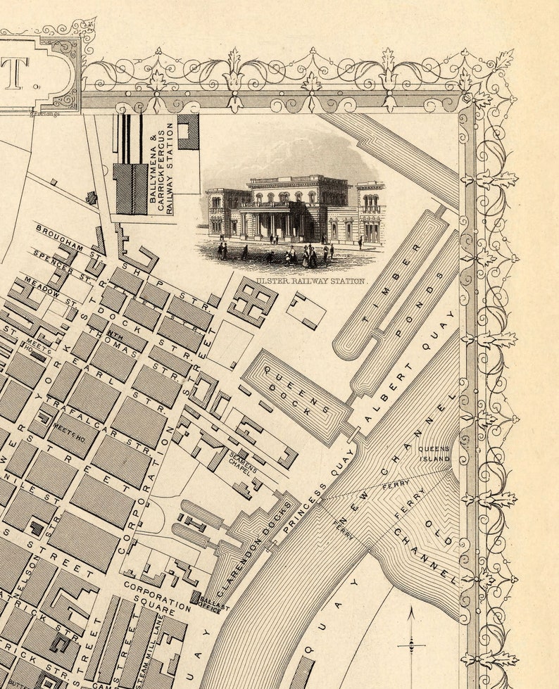 Old Map of Belfast, Ireland in 1851 by Tallis & Rapkin - Queens College ...