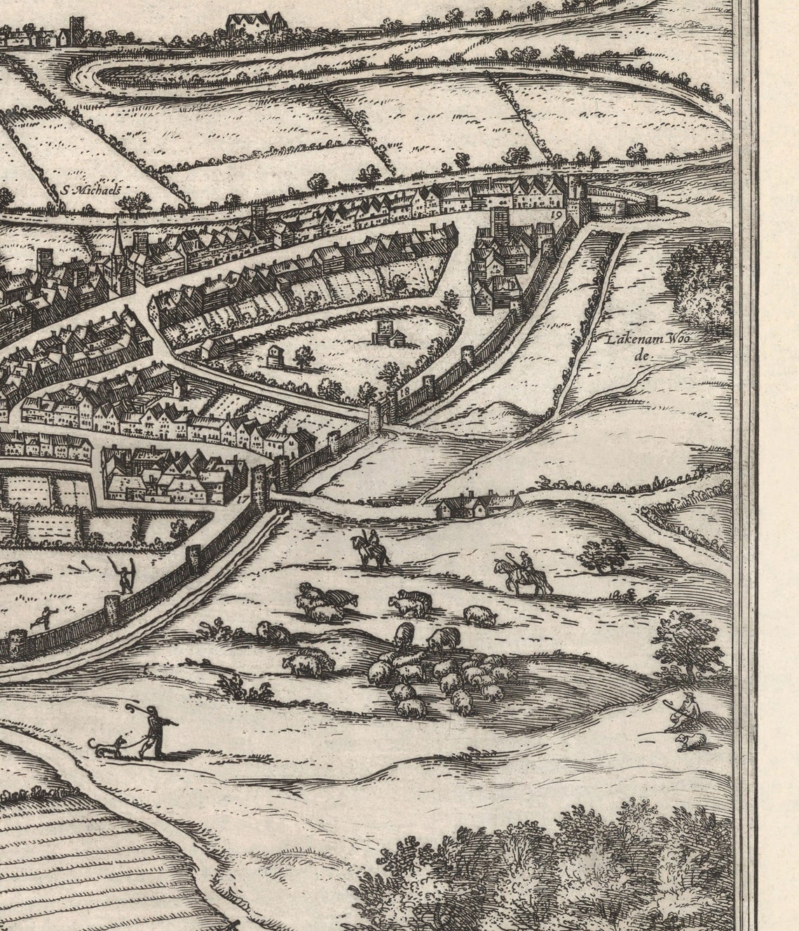 Old Map of Norwich, East Anglia 1581 by Georg Braun, Civitates Orbis ...