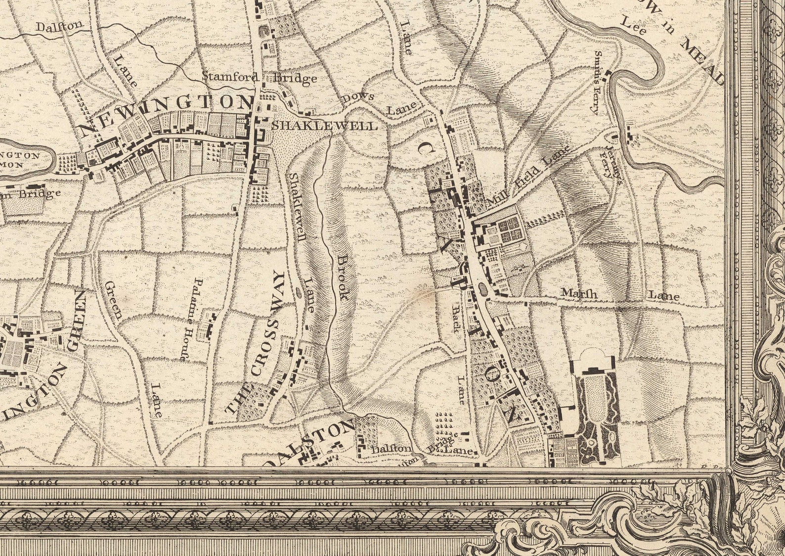 Old Map of North London in 1746 by John Rocque - Highgate, Clapton ...