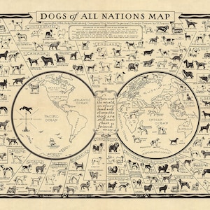 Old Dog Map, 1936 - World Atlas Chart of Breeds - Terrier, Bulldog, Pug ...