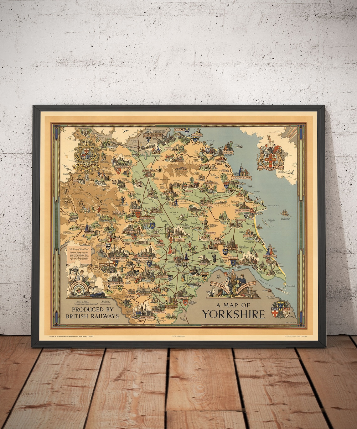 Old Map of Yorkshire, 1949 - British Railway Pictorial Chart - York ...