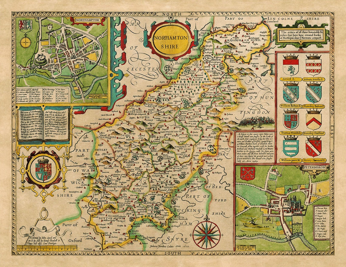 Old Map of Northamptonshire 1611 by Speed Northampton - Etsy UK