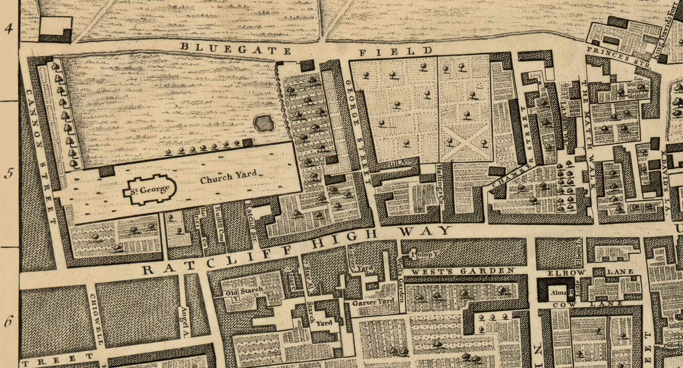 Old Map of by John Rocque London, 1746, G2 - Wapping, Shadwell ...