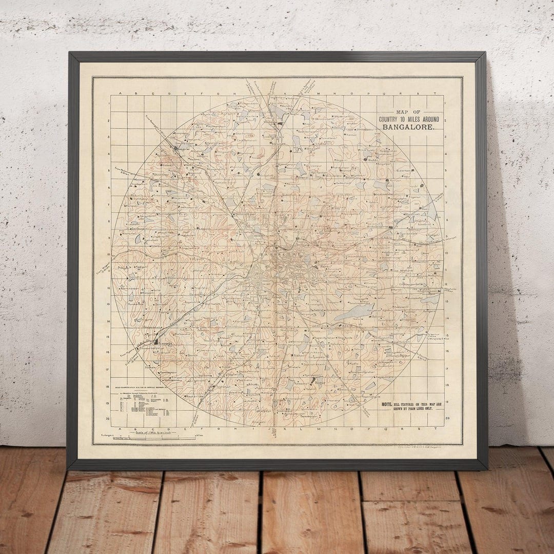 Old Map of Bengaluru, 1910: Bangalore City, Cantonment, Bannerghatta ...