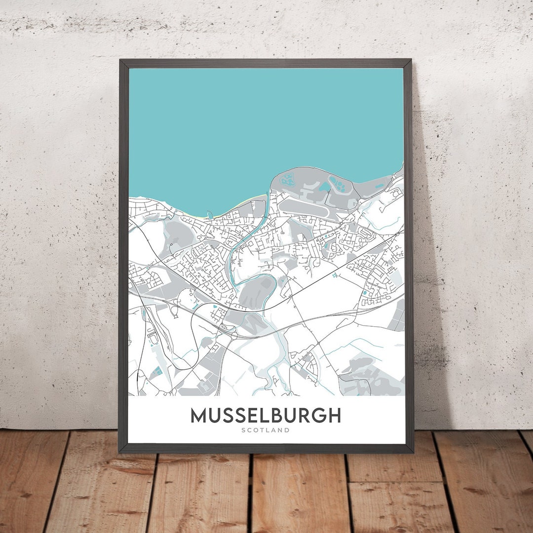 Modern Town Map of Musselburgh, Scotland: Fisherrow Harbour, River Esk ...
