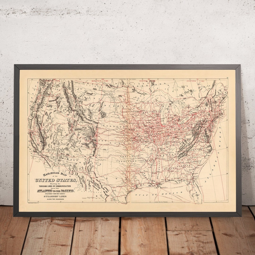 Old Railroad Map of the United States by Samuel Mitchell, 1890 ...