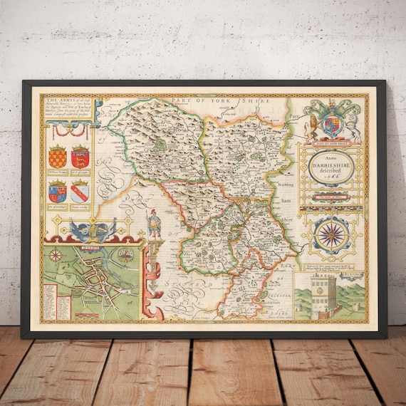 Old Map of Derbyshire 1611 by John Speed Derby Dales - Etsy UK