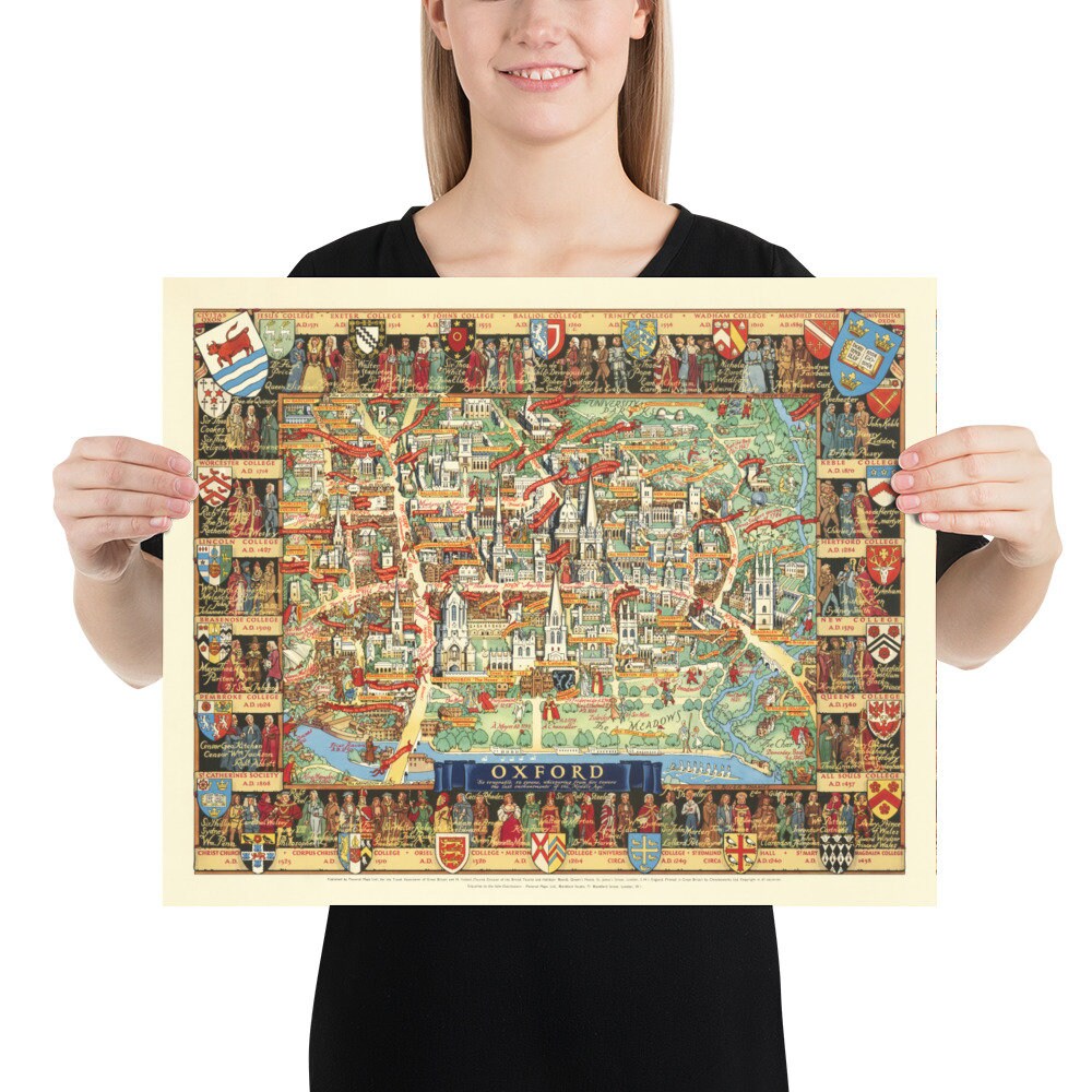 Old Map of Oxford by Kerry Lee, 1948 - Pictorial University Colleges ...