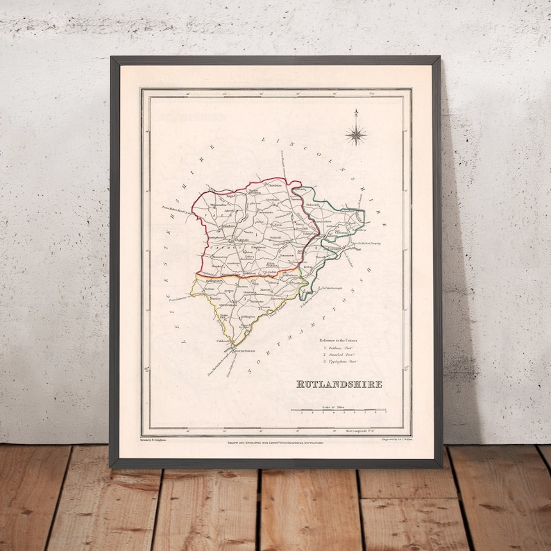 Old Map of Rutlandshire by Samuel Lewis, 1844: Oakham, Uppingham ...
