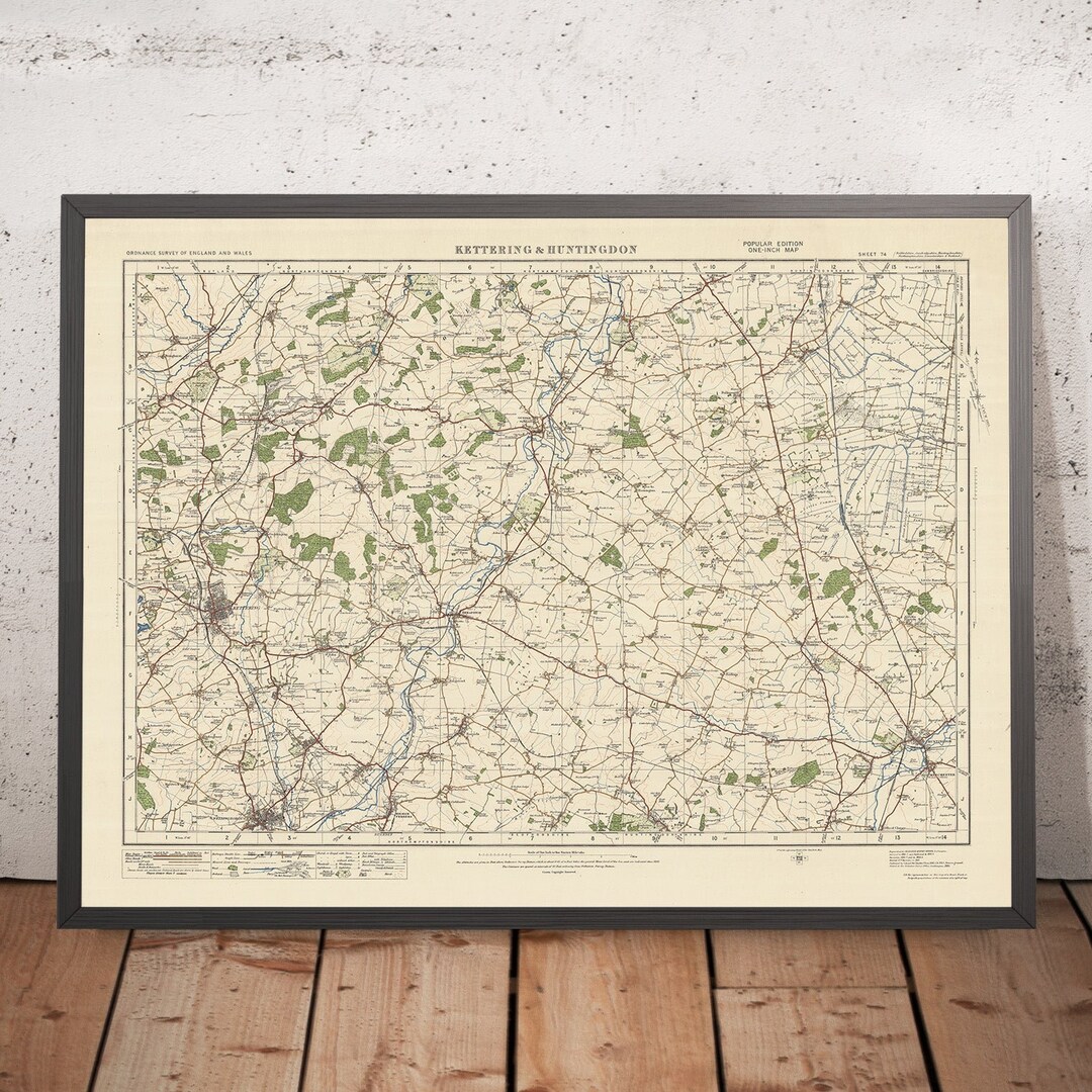 Old Ordnance Survey Map, Sheet 74 - Kettering & Huntingdon, 1925: Corby ...