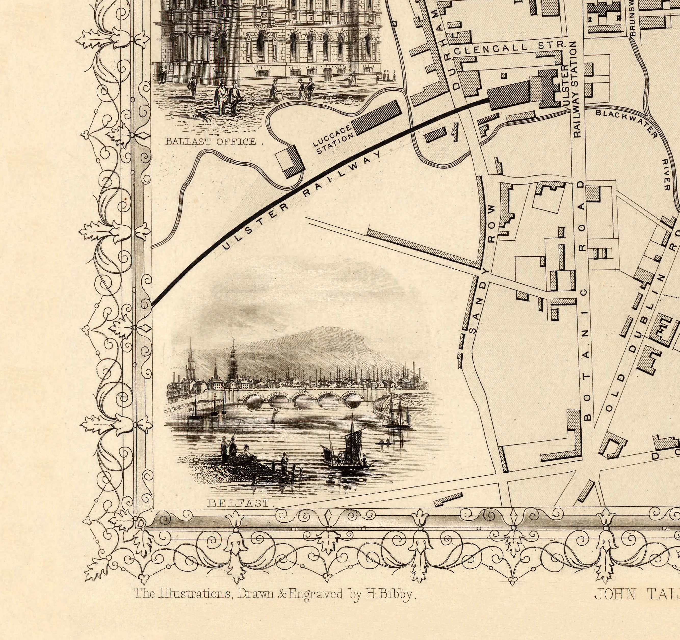 Old Map of Belfast, Ireland in 1851 by Tallis & Rapkin - Queens College ...
