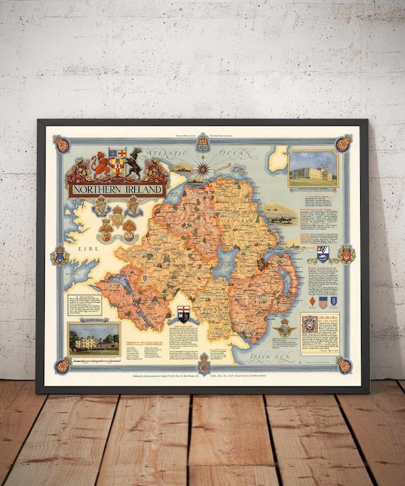 Old Map of Northern Ireland Ulster by Ernest Clegg 1947 | Etsy