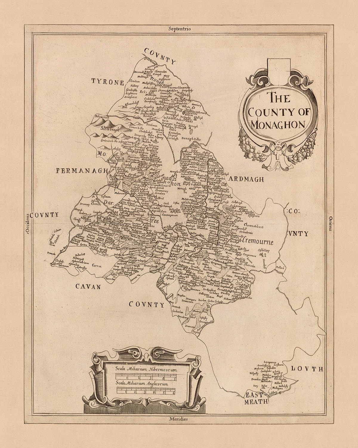 Old Map of County Monaghan, 1685: Monaghan, Glaslough, Castleblaney ...