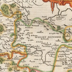 Old Map of Herefordshire 1611 by John Speed - Hereford, Leominster ...