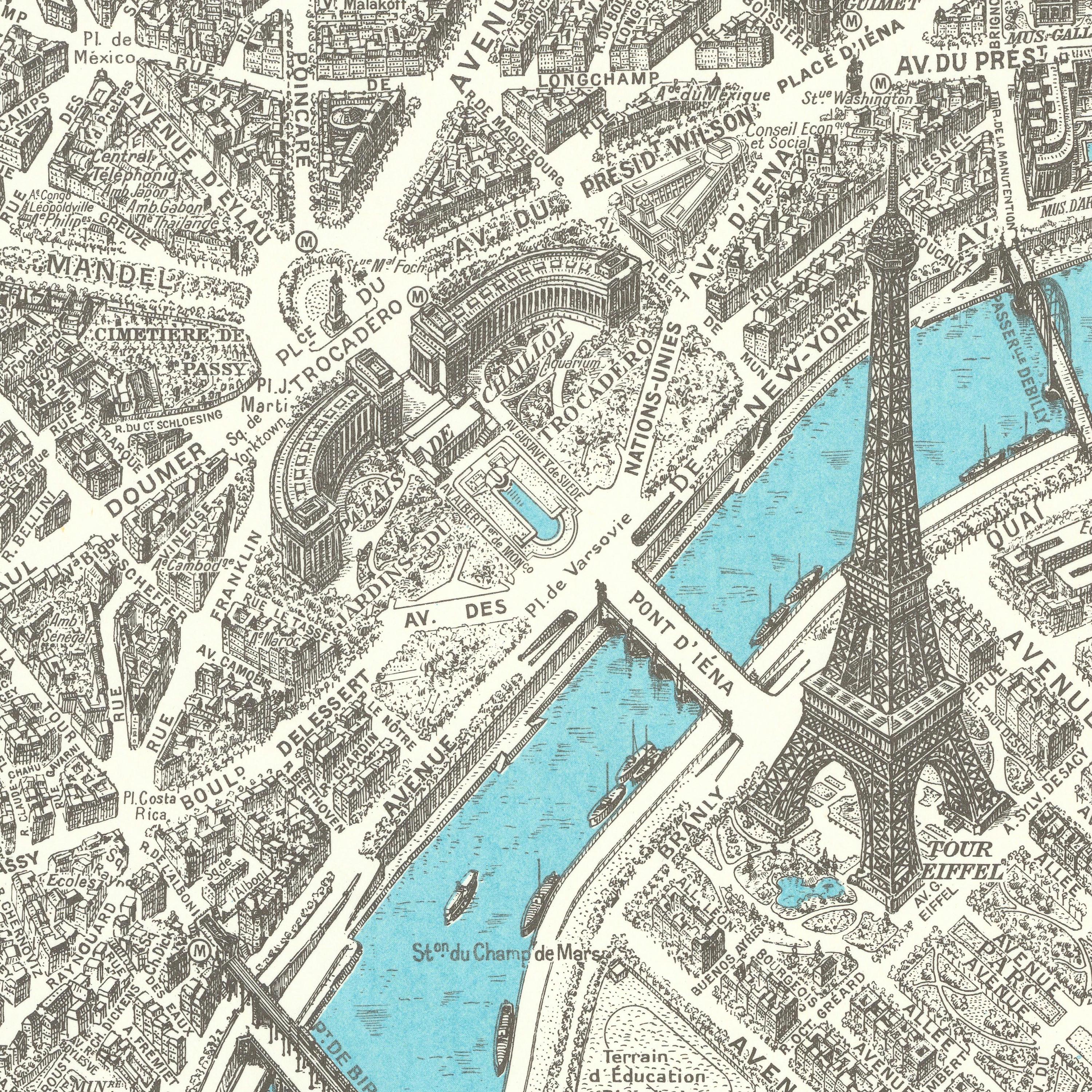 Old Birdseye Map of Paris by Peltier & Chardon, 1974: Eiffel Tower ...