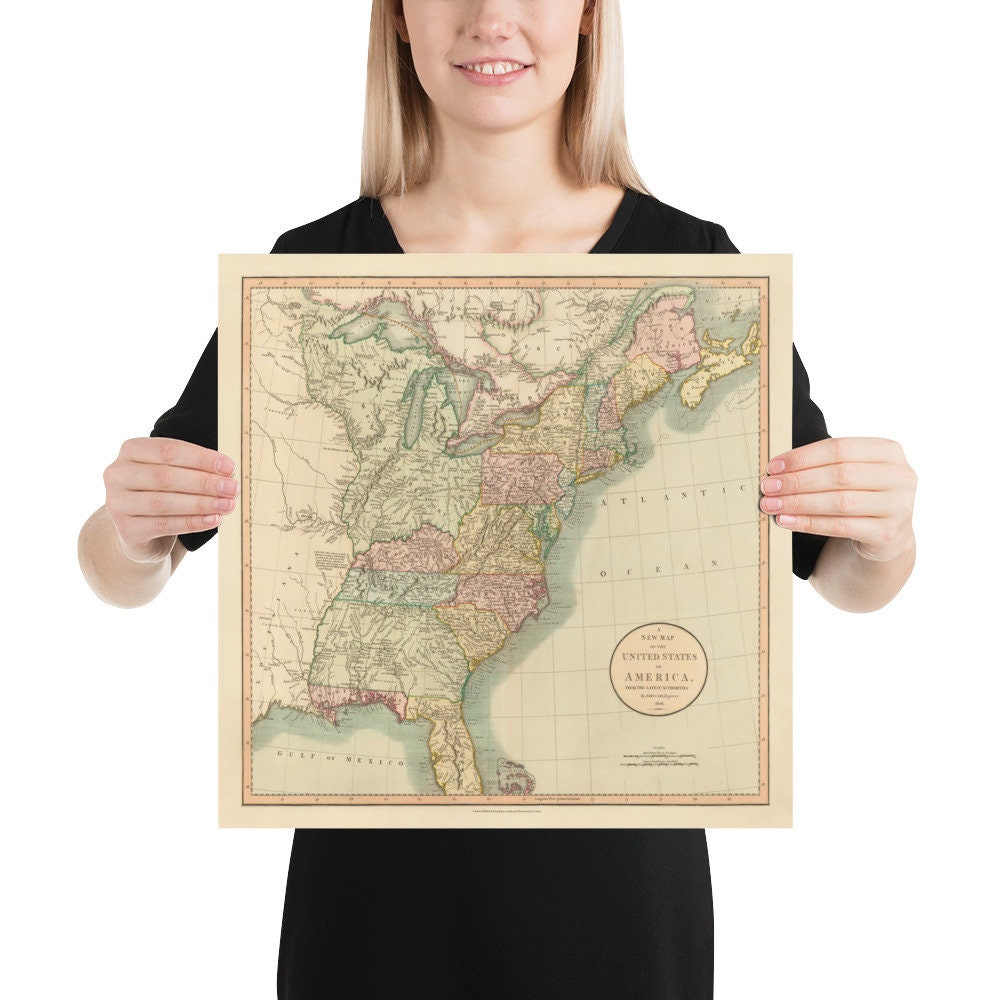Old Map of USA, 1806 by John Cary - Early Federalist USA - Large ...