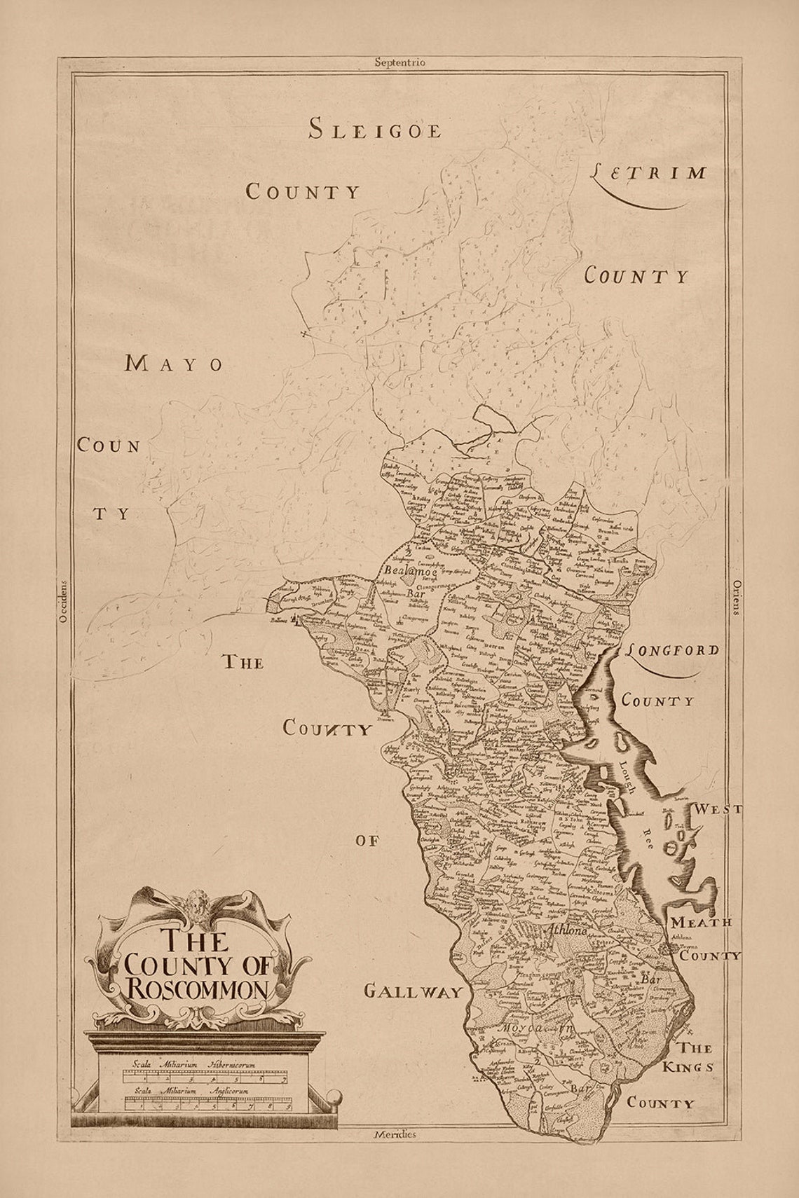 Old Map of County Roscommon by Petty, 1685: Athlone, Boyle, Strokestown ...