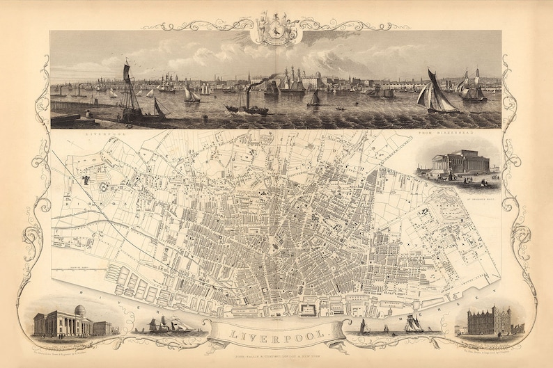 Old Map of Liverpool by John Rapkin 1851 Docks Mersey - Etsy UK