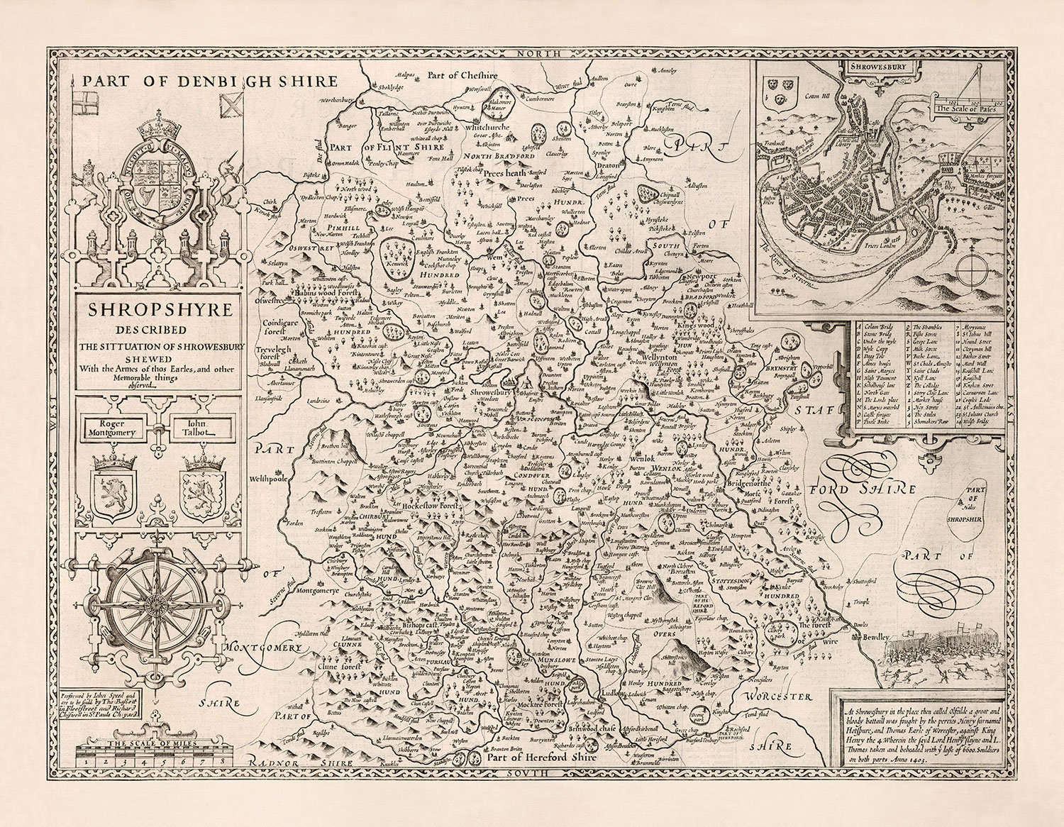 Old Map of Shropshire in 1611 by John Speed Shrewsbury - Etsy UK