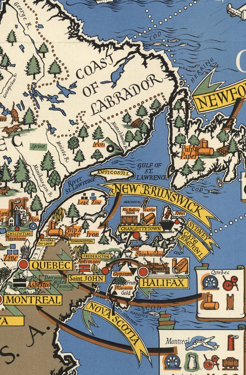 Old Map of Canada, 1942 by Macdonald Gill - Colonial British Empire ...