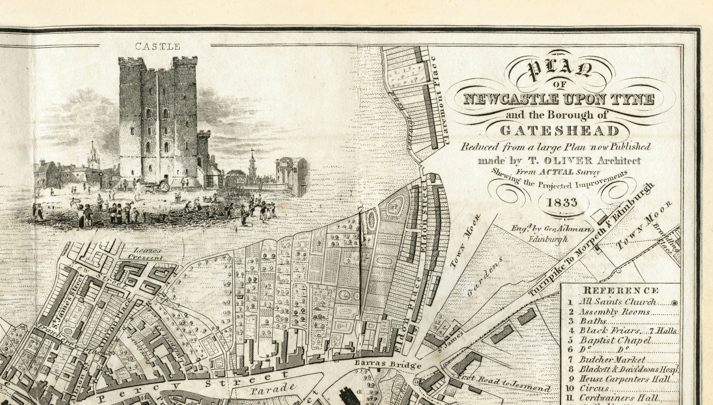 Old Map of Newcastle Upon Tyne and Gateshead by Thomas Oliver | Etsy UK